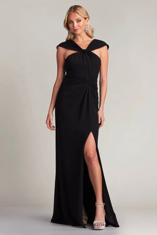 Tadashi Shoji Stoll Twist-drape Gown - Black
