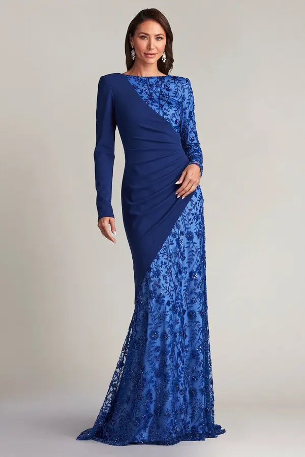 Tadashi Shoji Ilaria Contrast Drape Gown - Night Blue