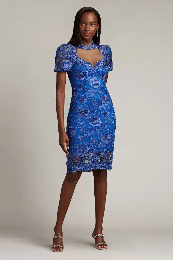 Tadashi Shoji Daniela Embroidered Illusion Dress - Lagoon