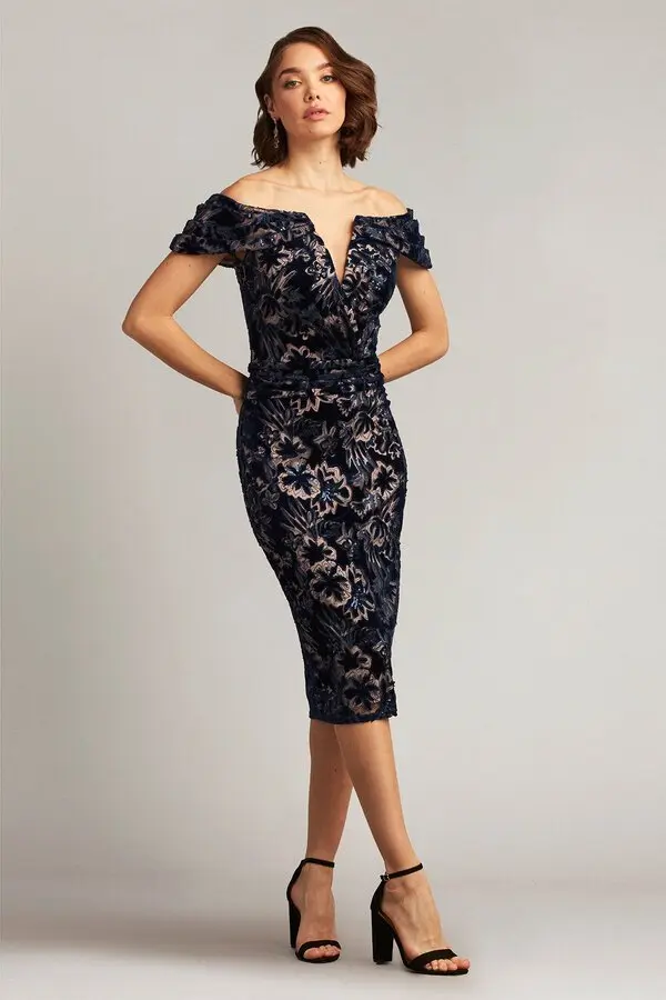 Tadashi Shoji Georgiana Sequin Burnout Velvet Dress - Navy