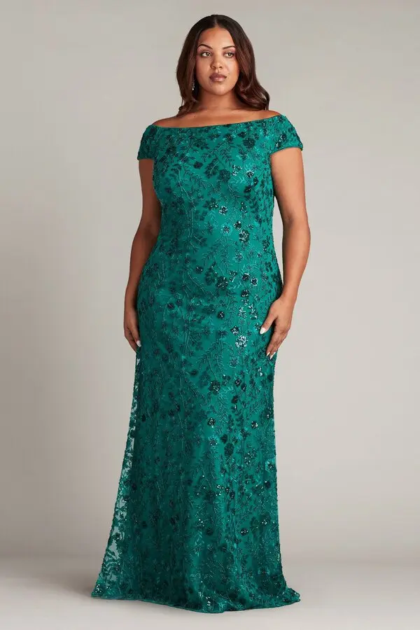 Tadashi Shoji Dublin Embellished Off-shoulder Gown Plus Size - Bamboo