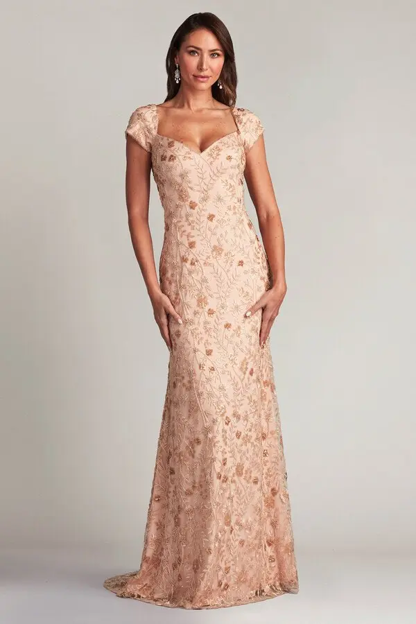 Tadashi Shoji Meraly Bead Embroidered Gown - Gold Dust