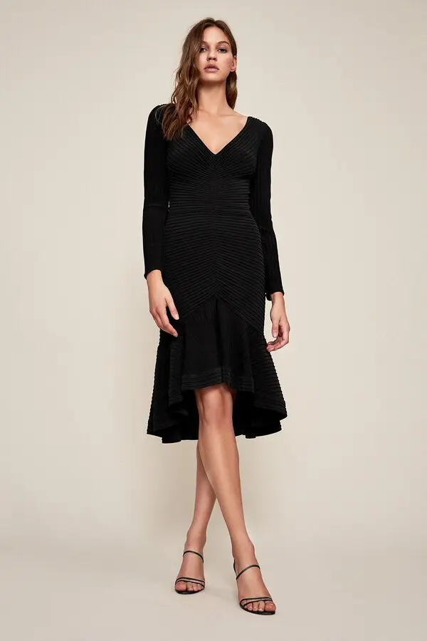 Tadashi Shoji Elias Long-sleeve Pintuck Dress - Black