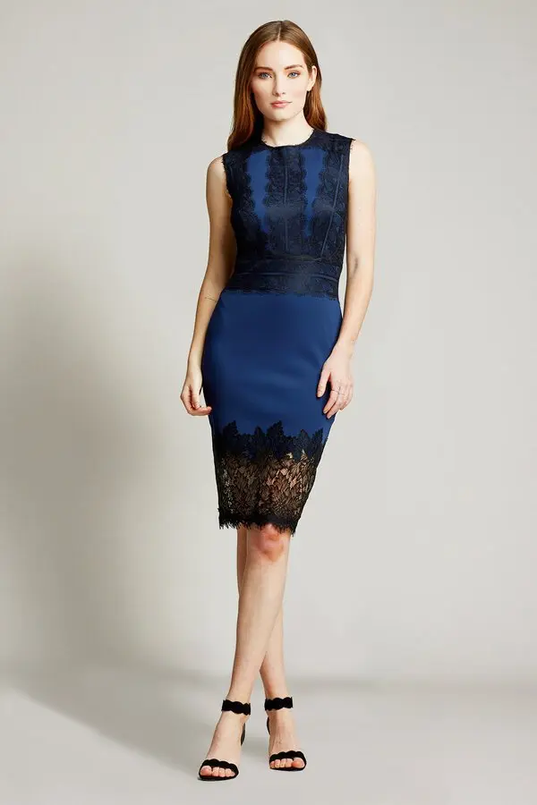 Tadashi Shoji Fern Neoprene Sheath Dress - Midnight/black