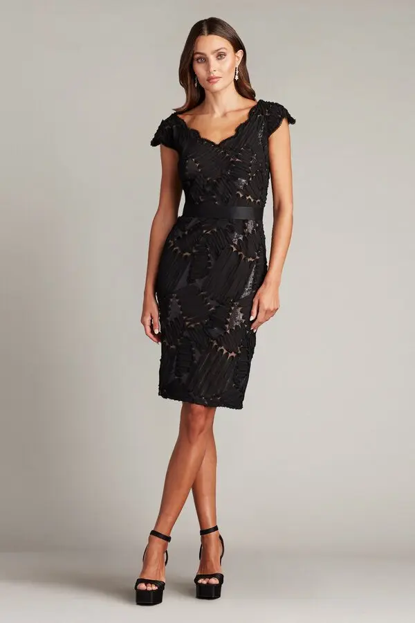 Tadashi Shoji Bellamy Ribbon Soutache Dress - Black/nude