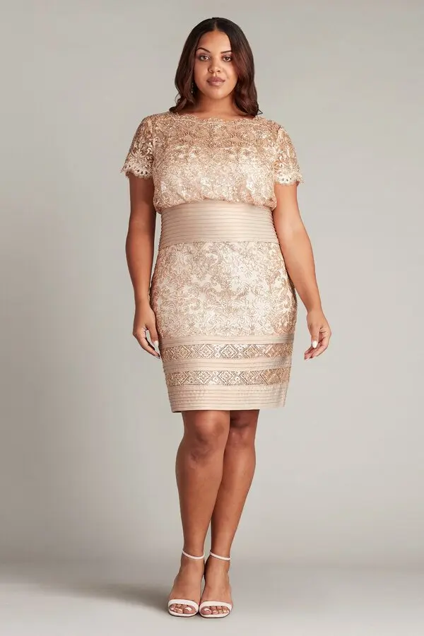 Tadashi Shoji Ira Sequin Embroidered Blouson Dress Plus Size - Champagne