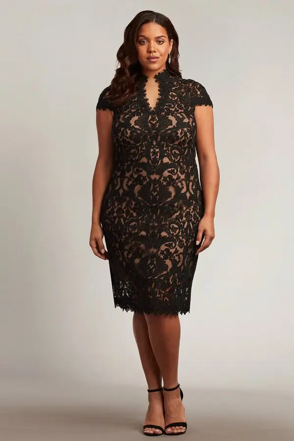 Tadashi Shoji Cragg Keyhole Embroidered Dress Plus Size - Black/nude