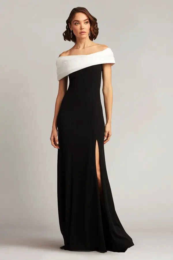 Tadashi Shoji Dalton Two-tone Off-shoulder Gown - Ivory/black