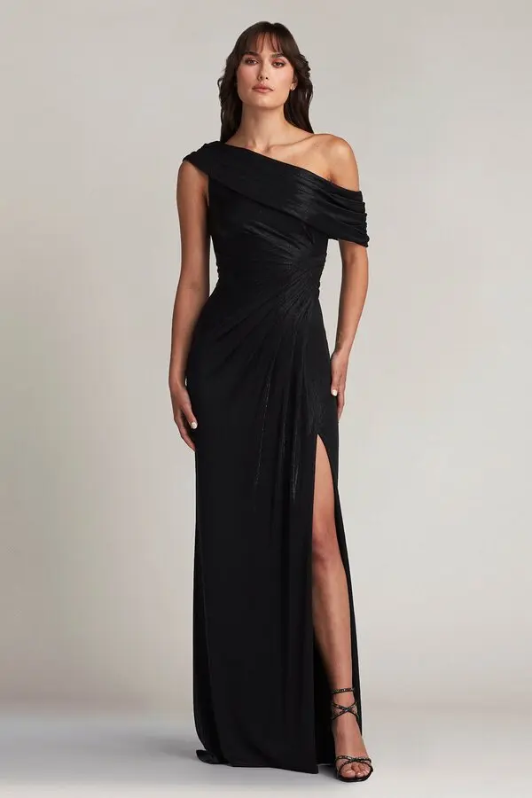 Tadashi Shoji Leary Draped One-shoulder Gown - Black