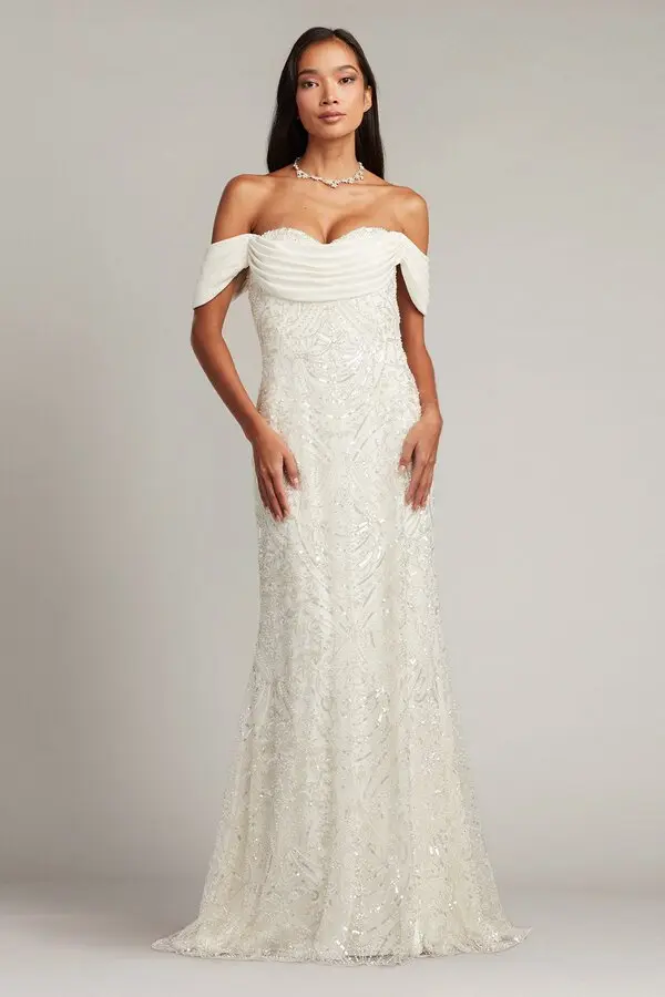 Tadashi Shoji Stowell Embellished Tulle Strapless Gown - Ivory