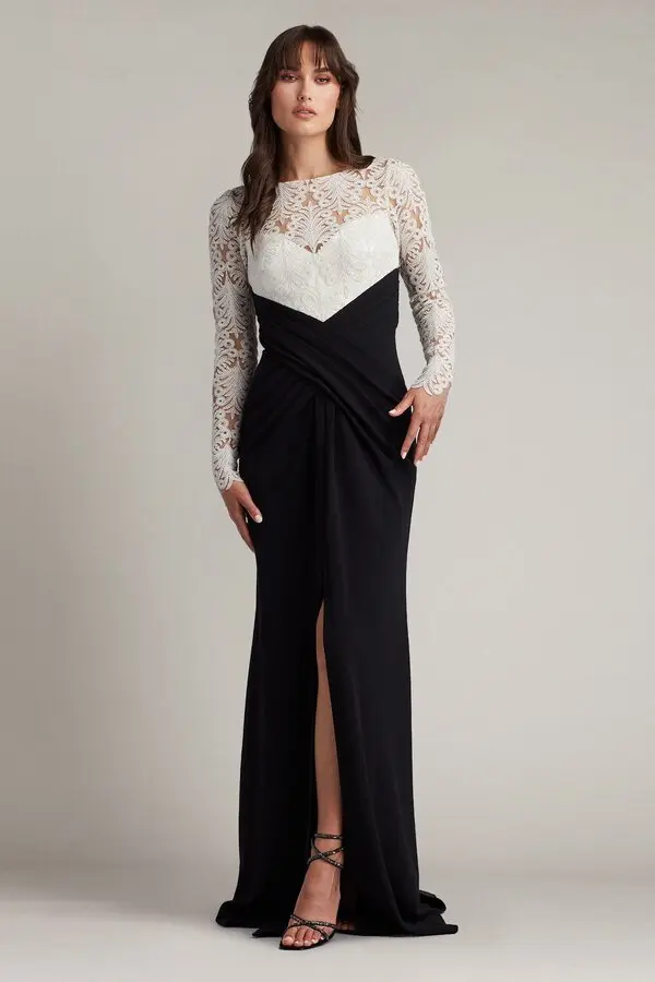 Tadashi Shoji Betton Contrast Illusion Gown - Ivory/black