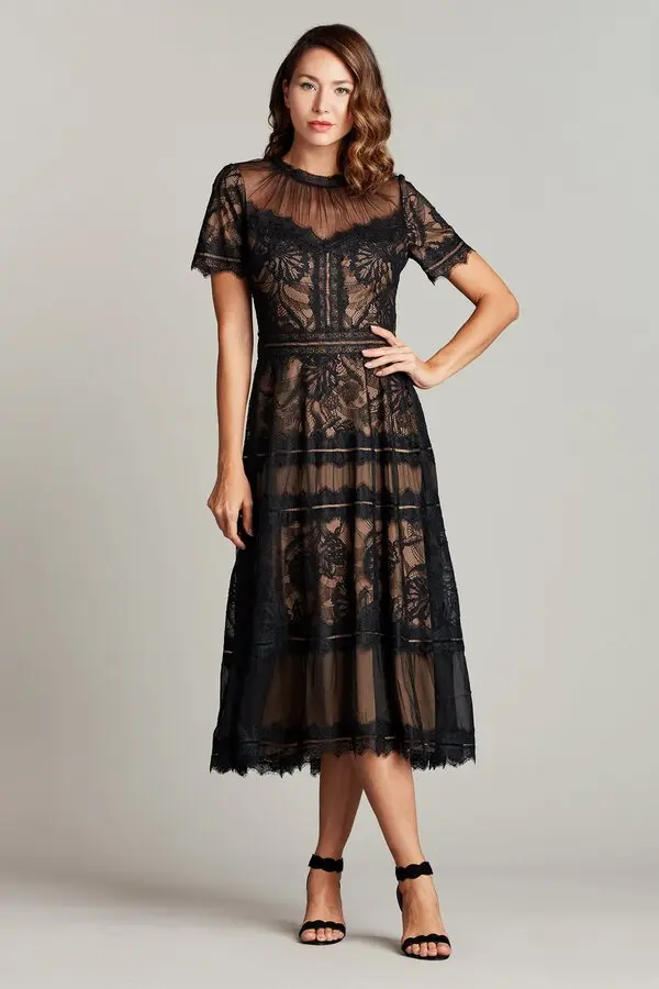 Tadashi Shoji Camilla Tea-length Dress - Black/nude