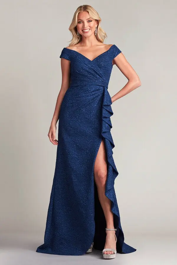 Tadashi Shoji Roland Rose Jacquard Gown - Midnight