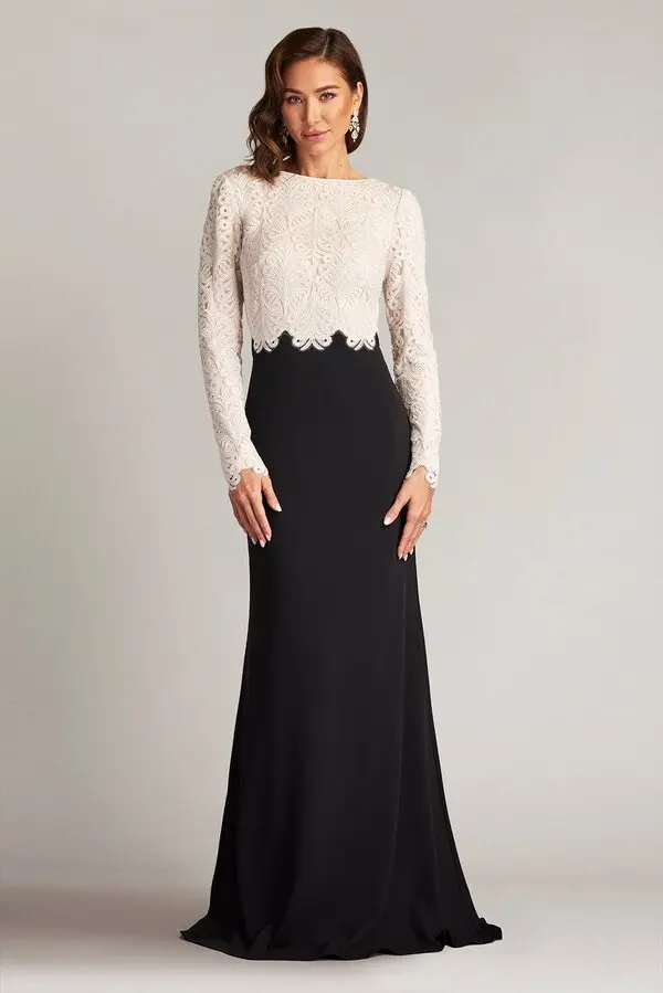 Tadashi Shoji Baden Two-tone Embroidered Tulle Gown - Ivory/black