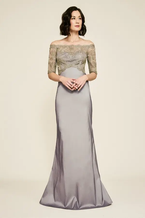 Tadashi Shoji Winston Off-the-shoulder Taffeta Gown - Smoke Pearl