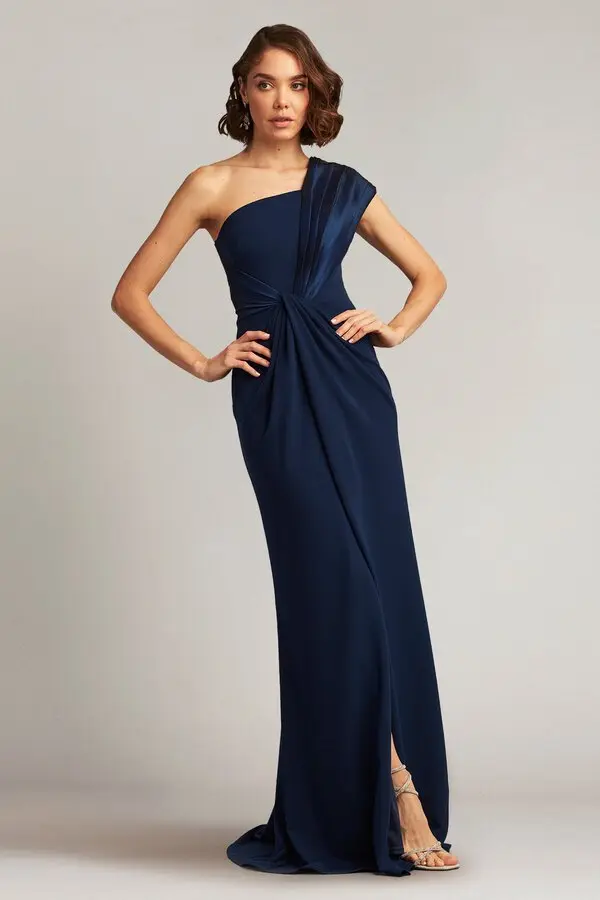 Tadashi Shoji Dunne Twist Drape Gown - Navy