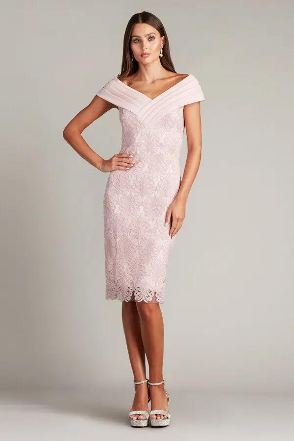 Tadashi Shoji Galle Draped V-neck Embroidered Dress - Rose Quartz