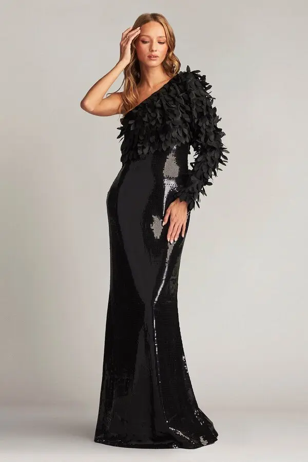 Tadashi Shoji Devi Textured Sequin Gown - Black