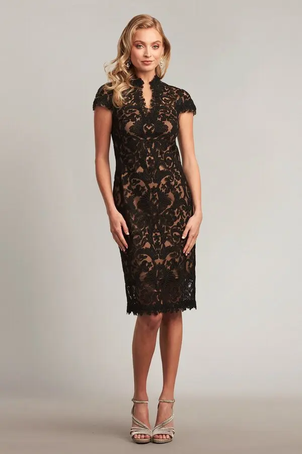 Tadashi Shoji Cragg Keyhole Embroidered Dress - Black/nude