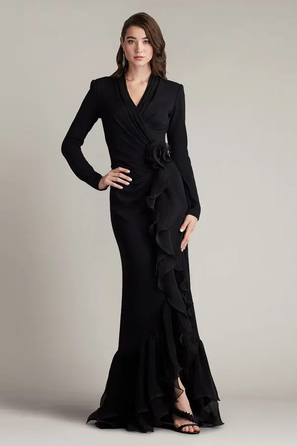 Tadashi Shoji Malone Cascading Ruffle Gown - Black