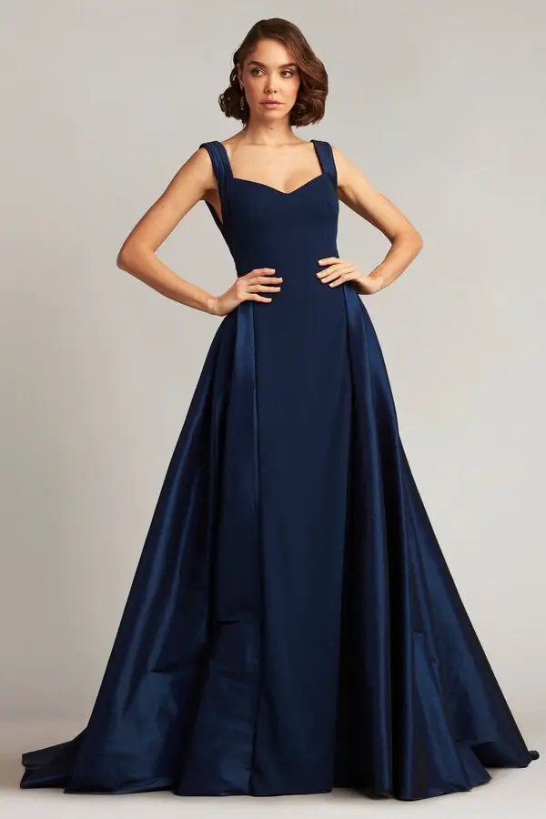 Tadashi Shoji Beaumont Pleated Back Ball Gown - Navy