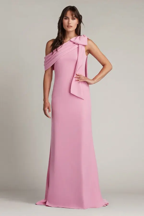 Tadashi Shoji Cassia Bow-shoulder Crepe Gown - Candy Pink