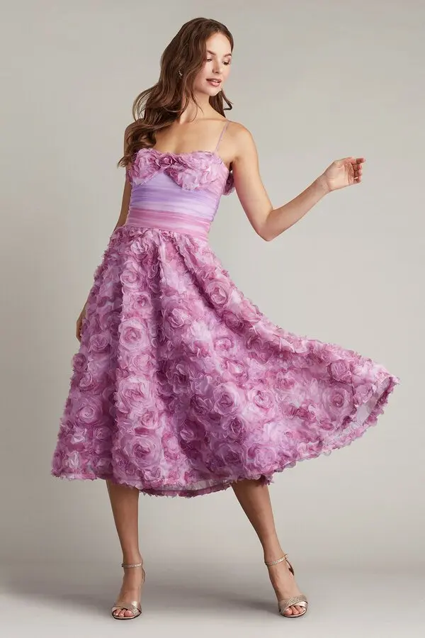 Tadashi Shoji Serie Rosette Appliqué Midi Dress - Water Lily