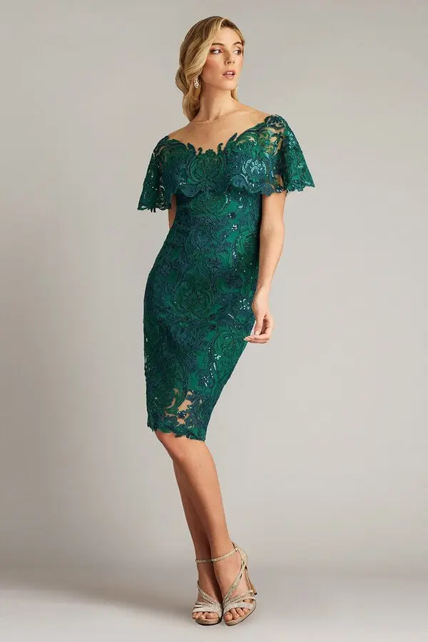 Tadashi Shoji Gidare Sequin Embroidered Illusion Dress - Tea Leaf