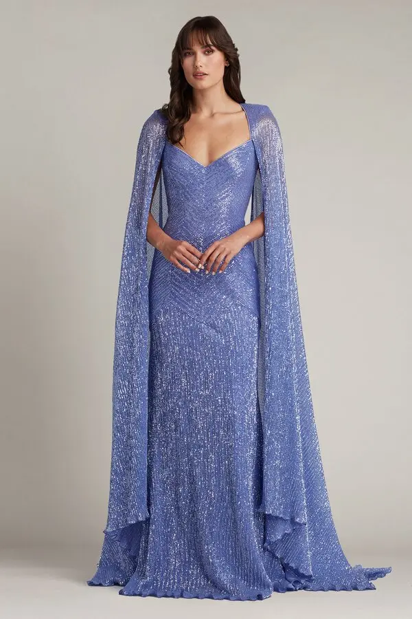 Tadashi Shoji Isilay Sequin Cape Sleeve Gown - Lilac