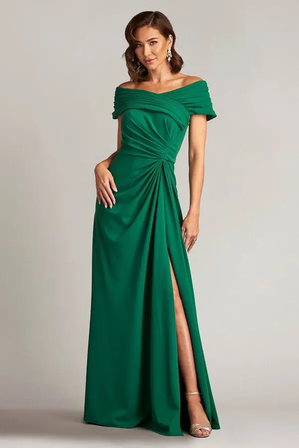 Tadashi Shoji Marion Draped Crepe Gown - Bamboo