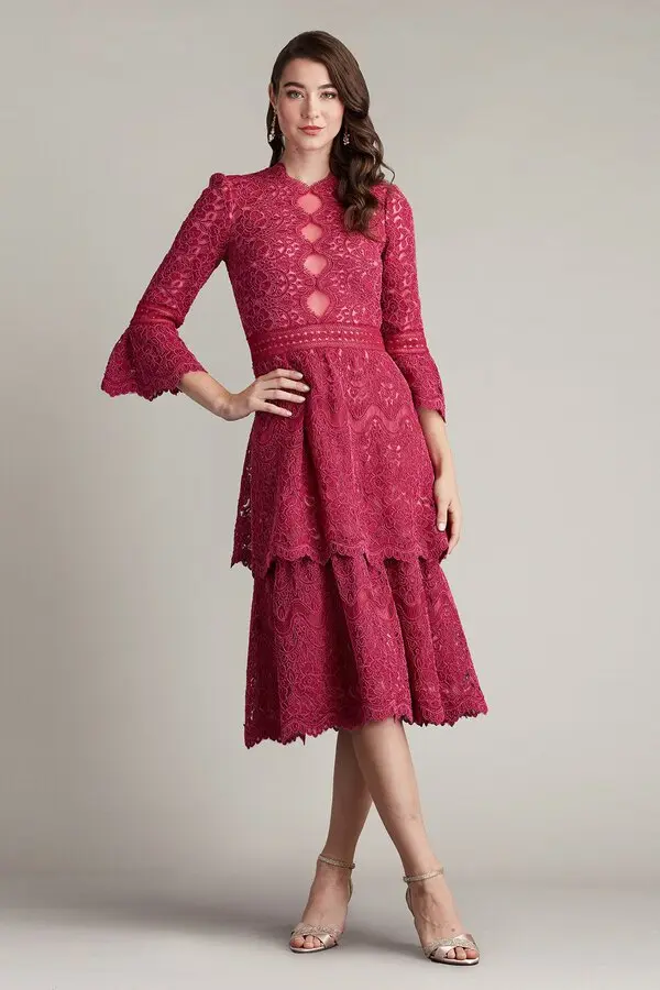 Tadashi Shoji Blossom Tiered Embroidered Midi Dress - Water Lily