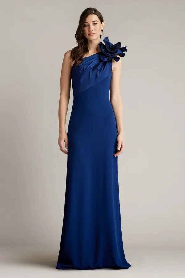 Tadashi Shoji Korra One-shoulder Contrast Gown - Navy