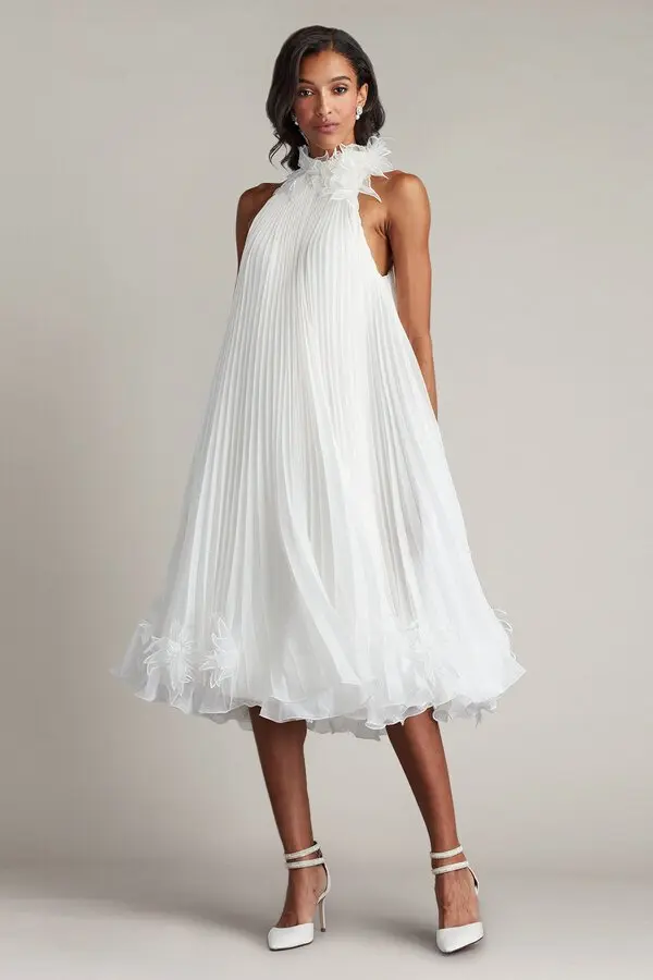 Tadashi Shoji Raisa Floral Embellished Chiffon Midi Dress - Ivory