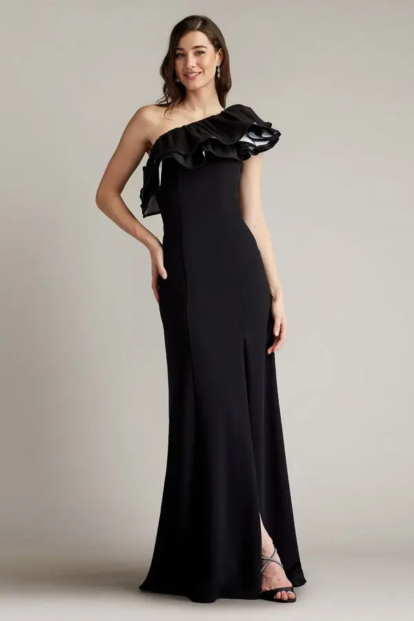 Tadashi Shoji Roni One-shoulder Ruffle Gown - Black
