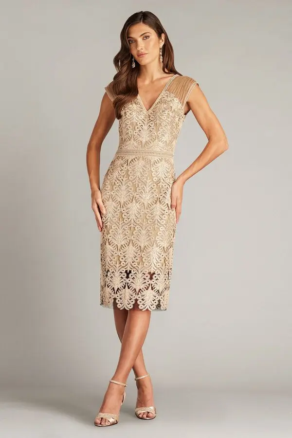 Tadashi Shoji Evonne Sequin Embroidered Dress - Ginseng