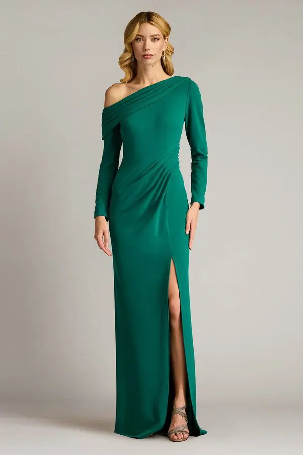 Tadashi Shoji Arison Pleated Draped Gown - Emerald