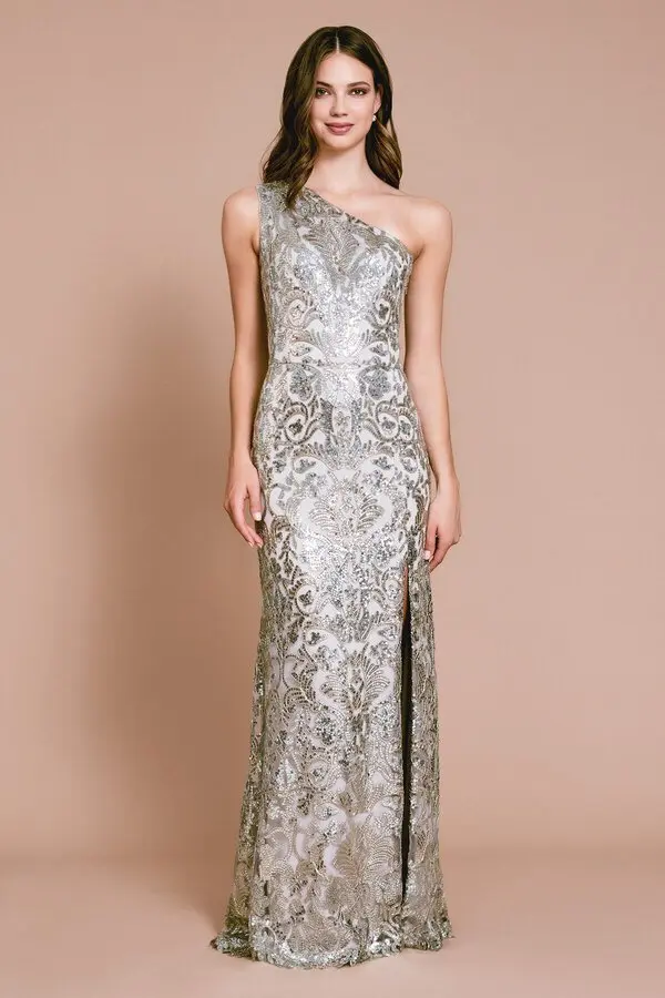 Tadashi Shoji Askins Slit Gown - Crystal