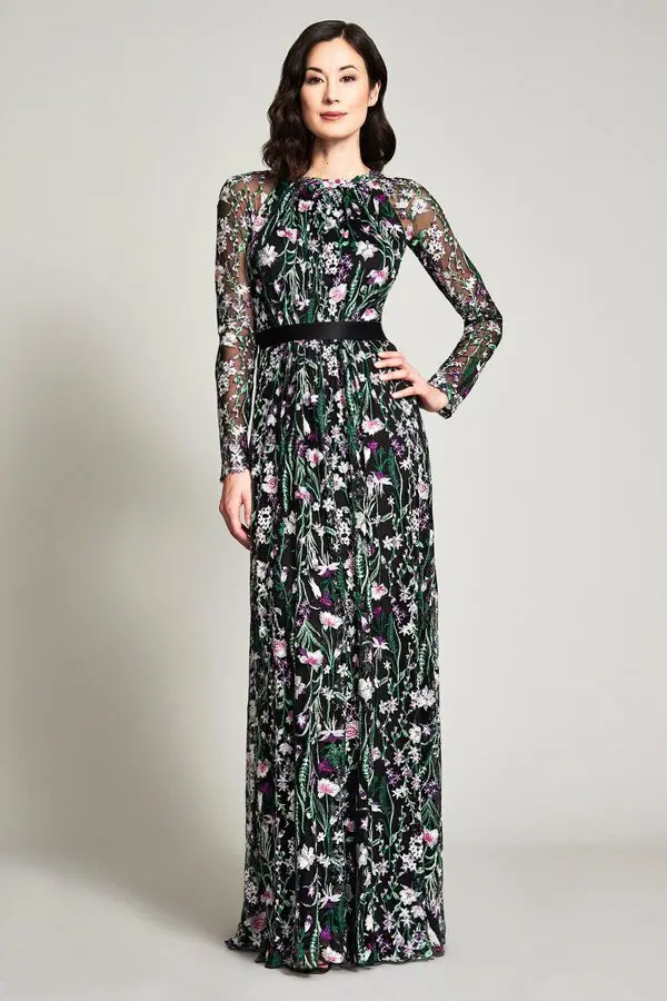 Tadashi Shoji Maiya Embroidered Floral Gown - Black