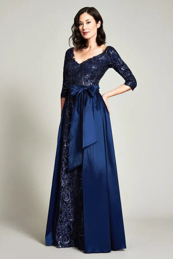 Tadashi Shoji Bashira Draped Bow Gown - Midnight
