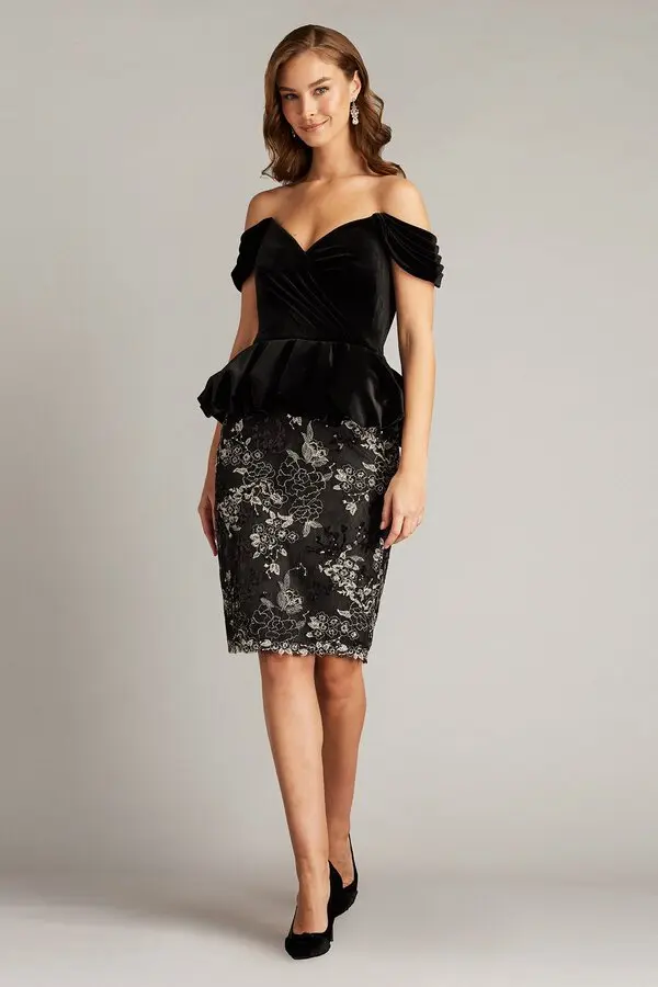 Tadashi Shoji Selah Off Shoulder Peplum Dress - Black/silver