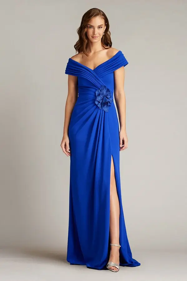 Tadashi Shoji Penn Pleated Drape Gown - Blue Bell