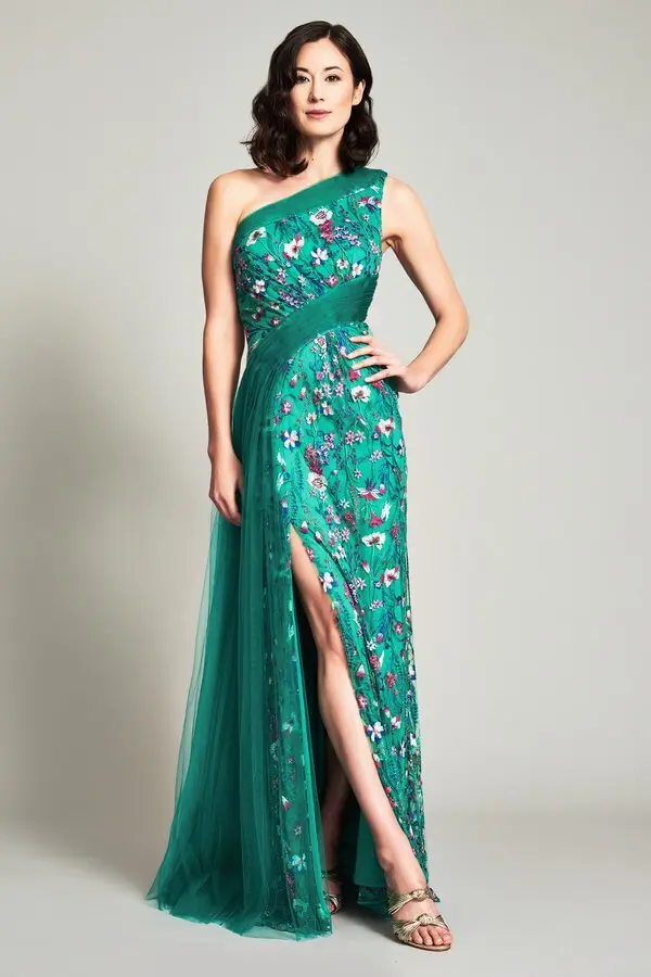 Tadashi Shoji Wakana Wrapped Tulle Gown - Jade