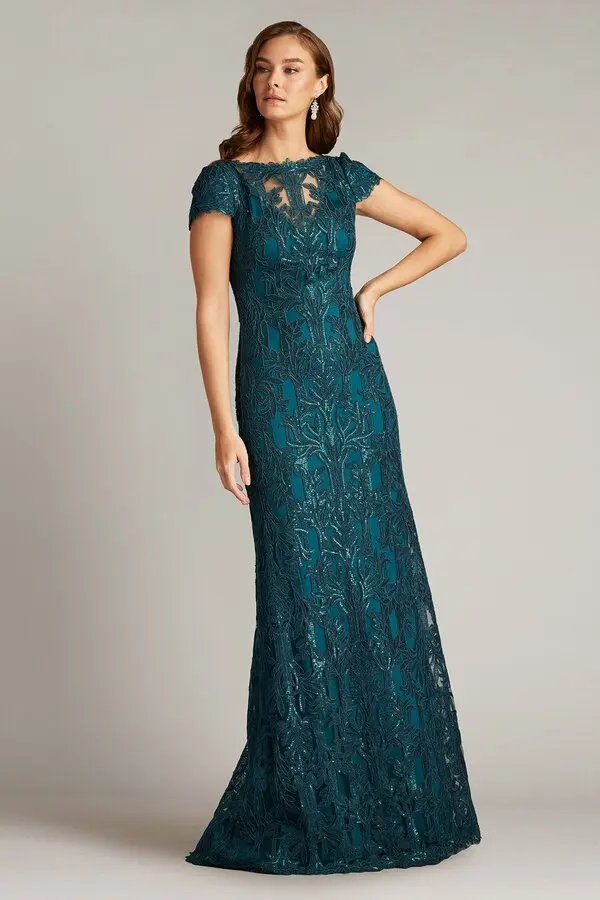 Tadashi Shoji Garwood Sequin Embroidered Gown - Tea Leaf