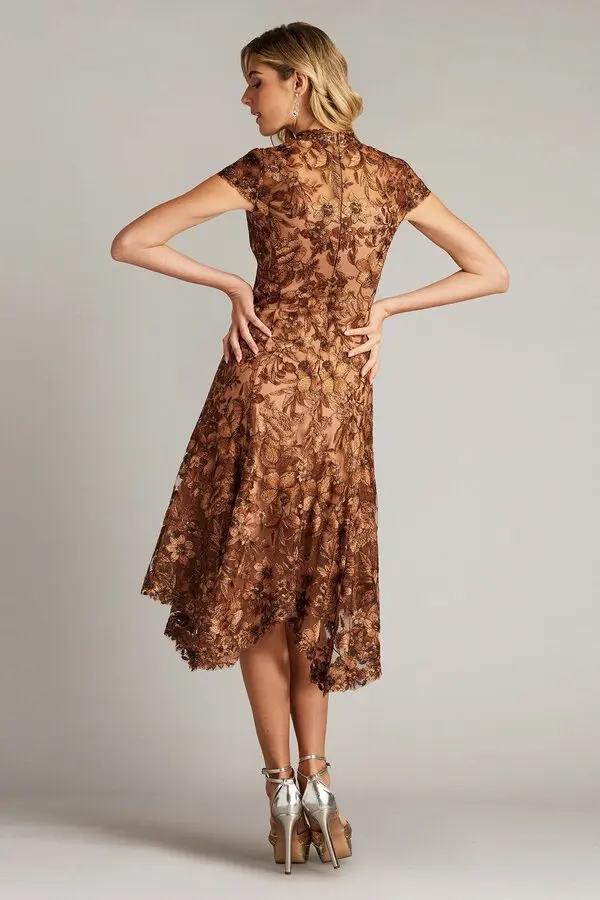 Tadashi Shoji Embroidered Handkerchief Hem Dress - Mushroom
