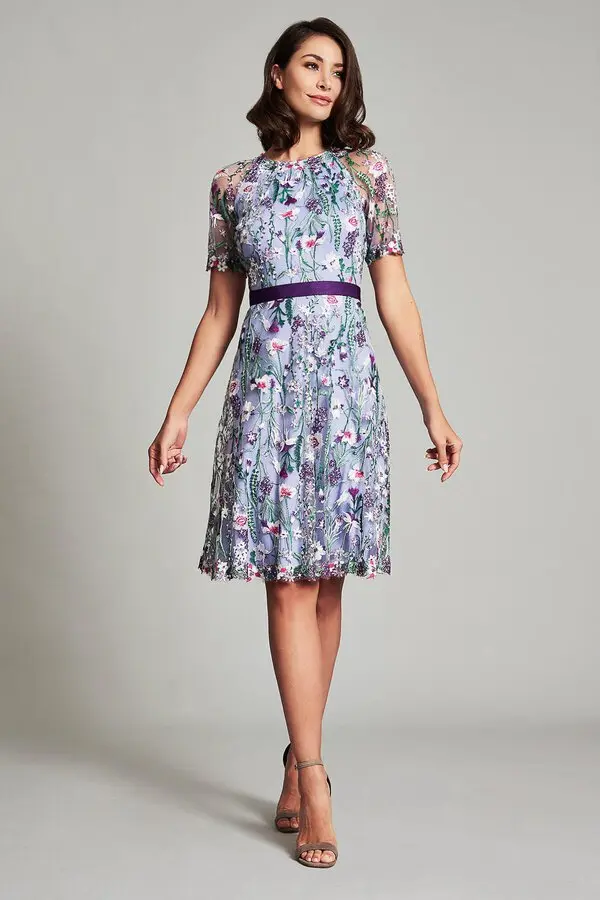 Tadashi Shoji Maiya Embroidered Floral Dress - Deep Violet