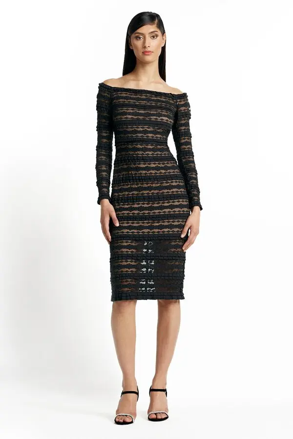Tadashi Shoji Adina Sheer Panel Dress - Black/nude