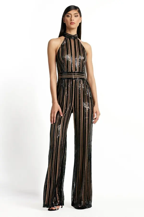 Tadashi Shoji Houston Halter-neck Jumpsuit - Black/nude