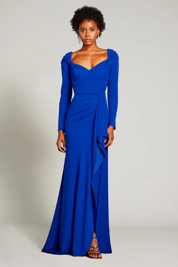Tadashi Shoji Yahya Draped Crepe Gown - Royal Blue