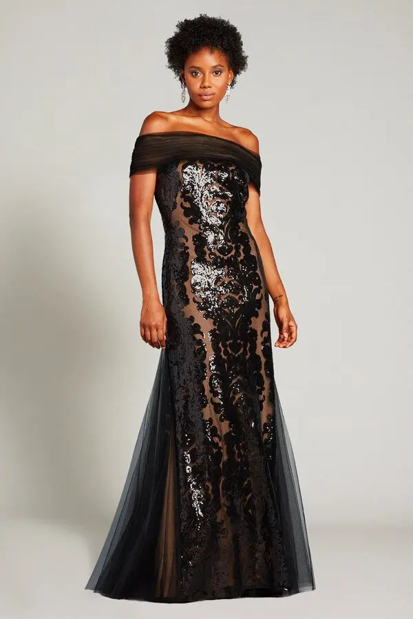Tadashi Shoji Melek Sequin-embroidered Tulle Gown - Black/nude