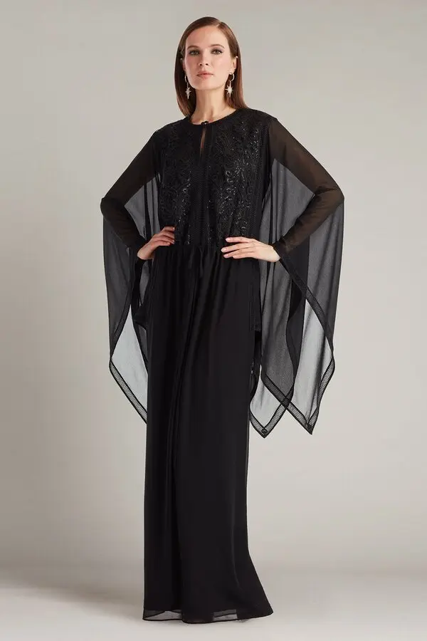 Tadashi Shoji Roena Sequin Embroidered Caftan Gown - Black